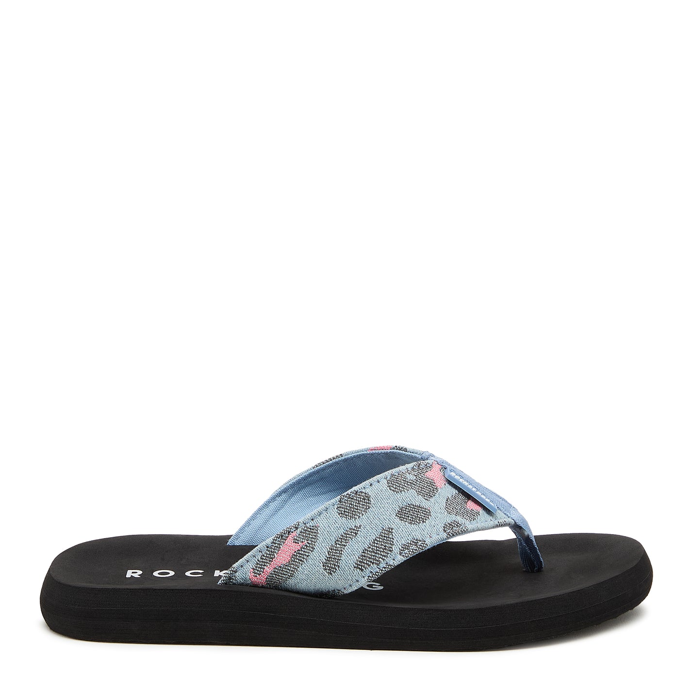 Women's Adios Light Blue Leopard Print Flip-Flops | Rocket Dog UK