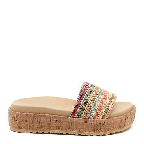 Women's Faye Multi Stripe Raffia Platform Sandals | Rocket Dog UK